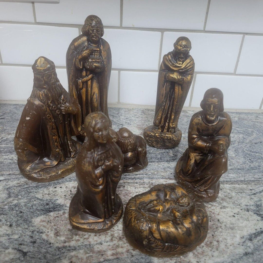 Vintage Large Designer Gold Bronze Wax 7 Piece Nativity Set ~ - Etsy