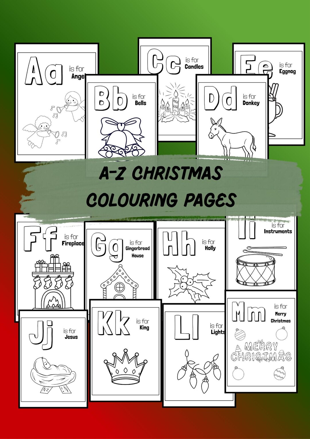 A-Z Christmas Coloring Pages - Etsy