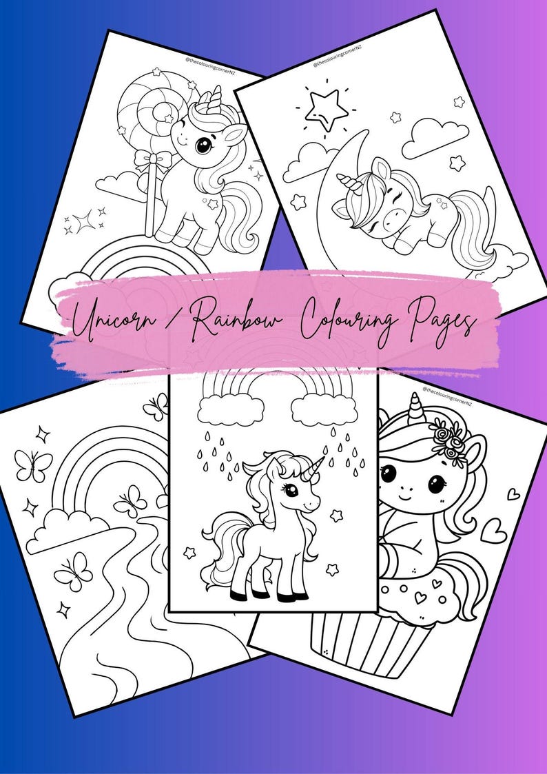 Unicorn and Rainbow Coloring Pages: Magical Kids Activity (digital ...