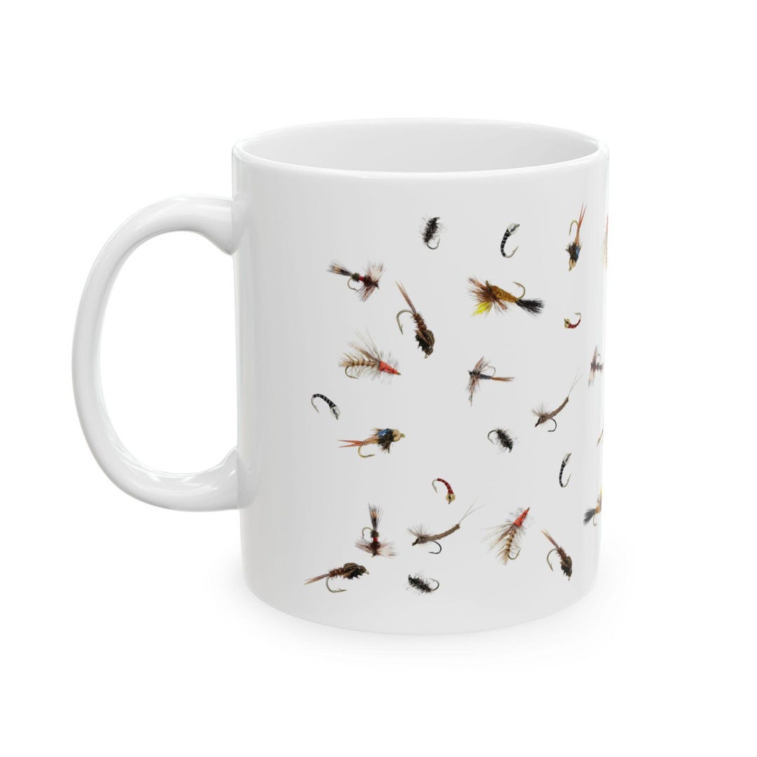 Flies Aplenty Mug | Fly Fishing Lures Ceramic Coffee Cup | Unique Fly ...