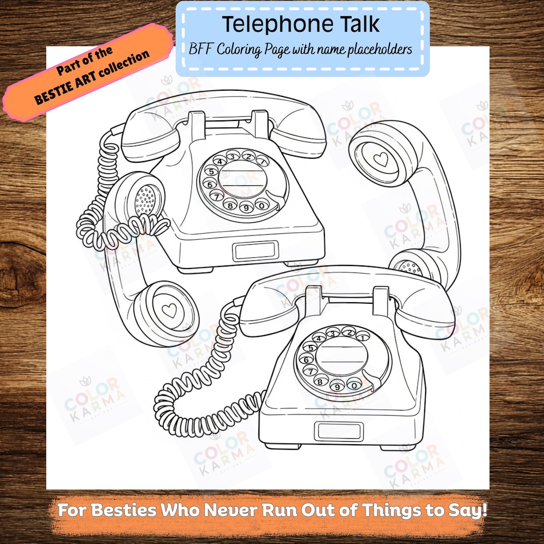 Best Friend Coloring Page, Telephone Talk BFF Coloring, Vintage Rotary ...