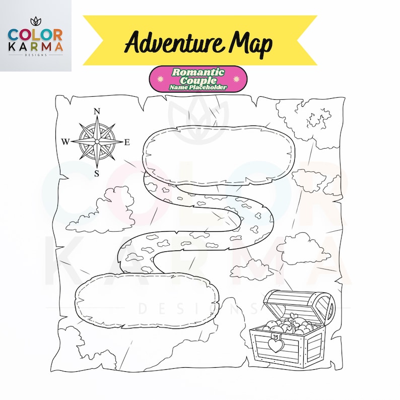 Couples Adventure Map Coloring Page: Personalized Travel Gift (PDF ...
