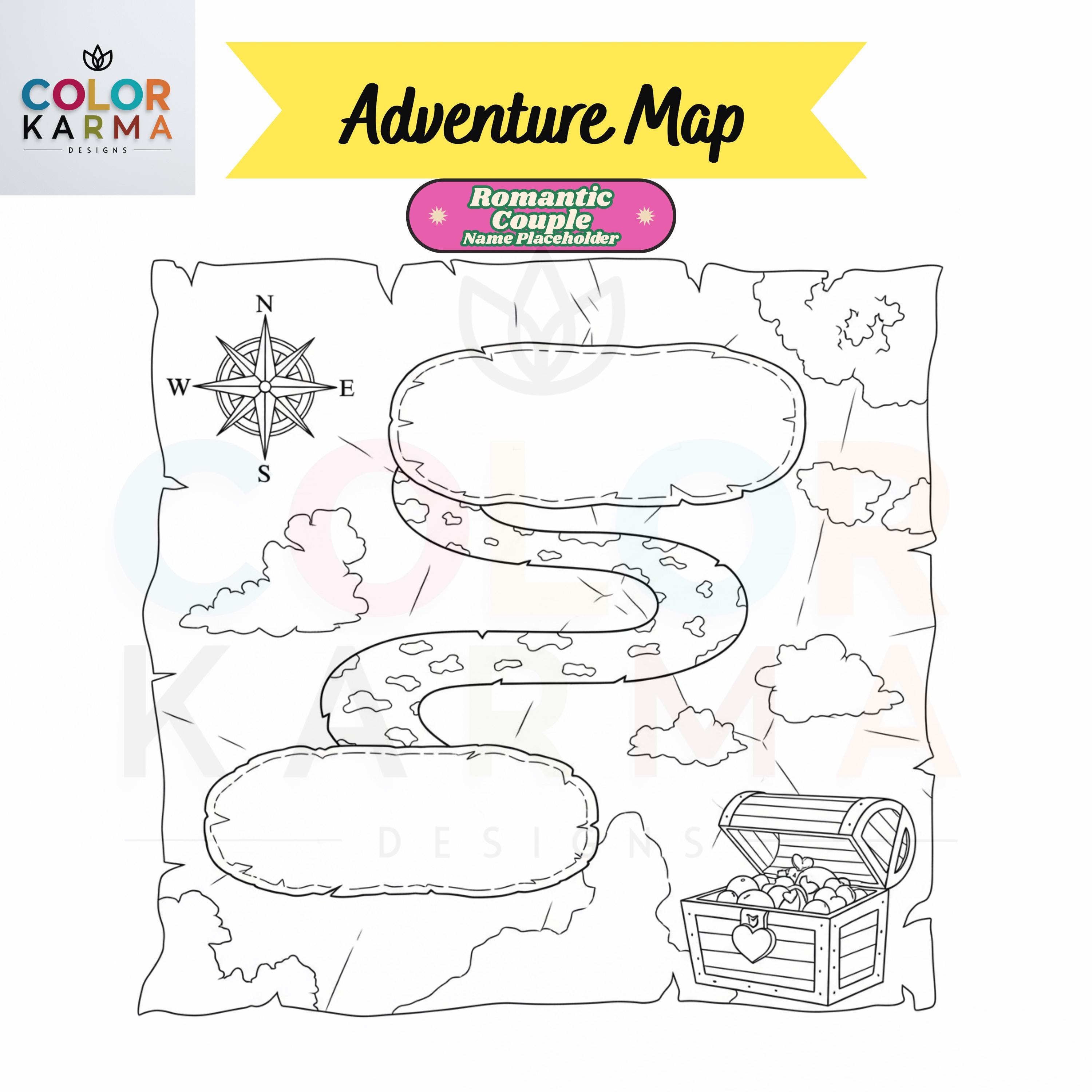 Couples Adventure Map Coloring Page: Personalized Travel Gift (PDF ...