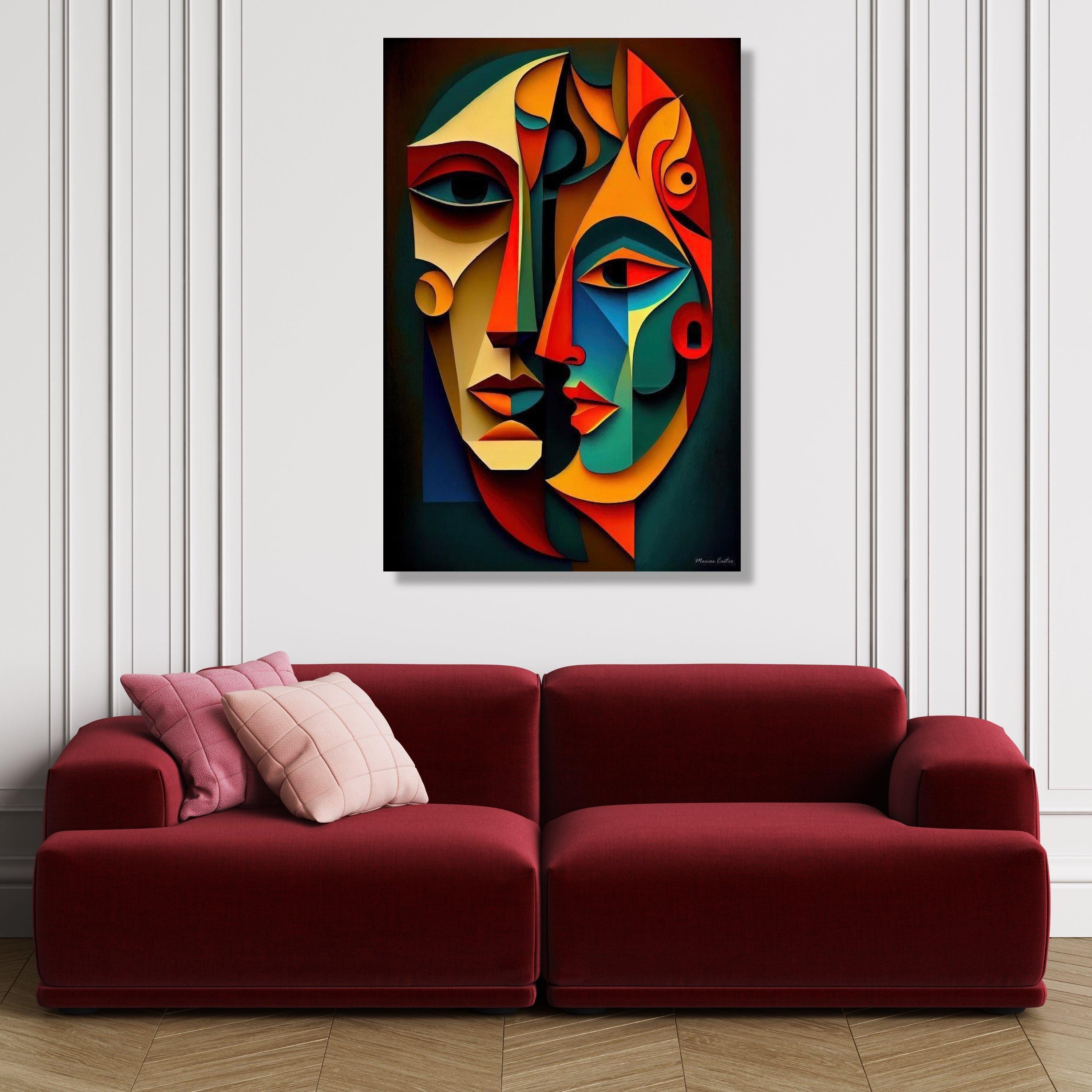 Abstract Cubism Faces Canvas, Modern Geometric Wall Art, Colorful ...