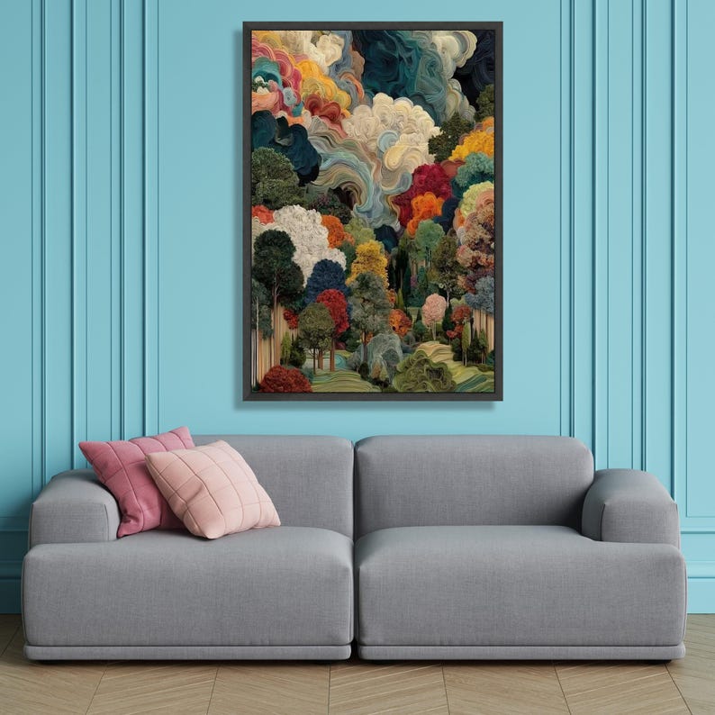 Abstract Swirl Forest Canvas, Colorful Trees Wall Art, Modern Nature ...