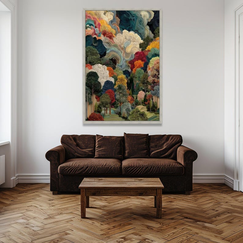 Abstract Swirl Forest Canvas, Colorful Trees Wall Art, Modern Nature ...