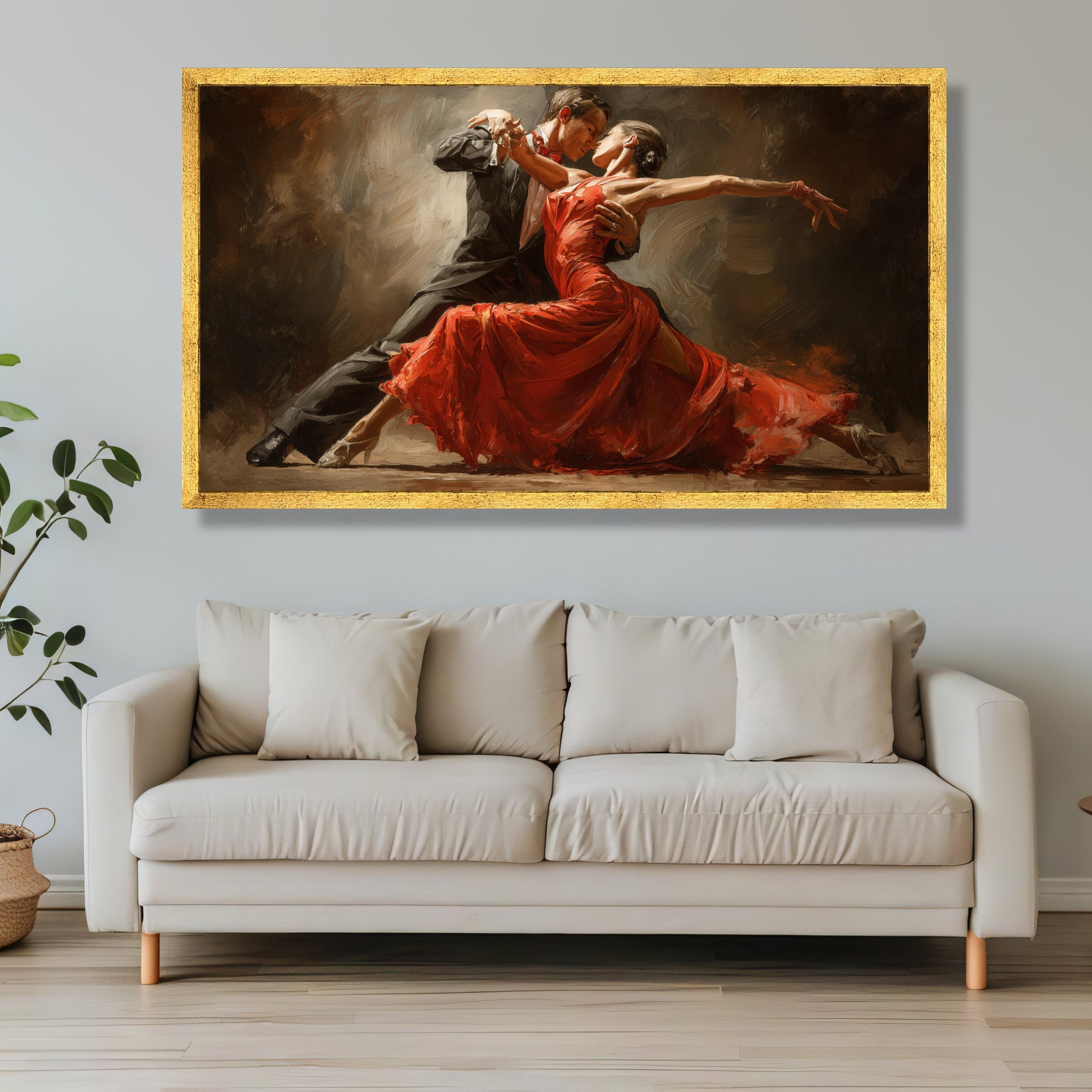 Passionate Tango Dance Couple, Red Dress Ballroom Canvas, Romantic ...