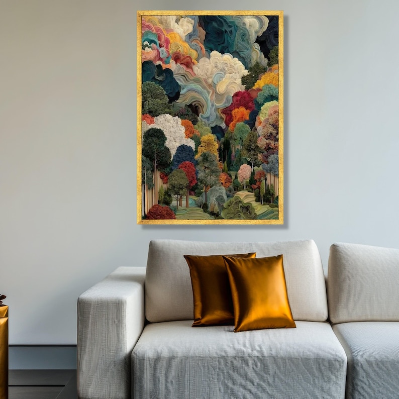 Abstract Swirl Forest Canvas, Colorful Trees Wall Art, Modern Nature ...