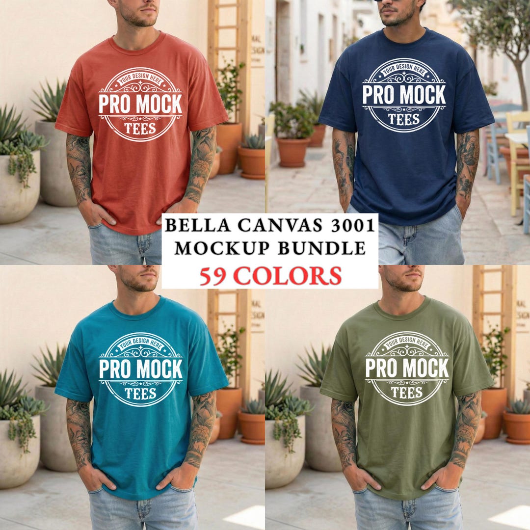 Bella Canvas 3001 Mockup Bundle | 59 Colors | Male Model T-shirt ...