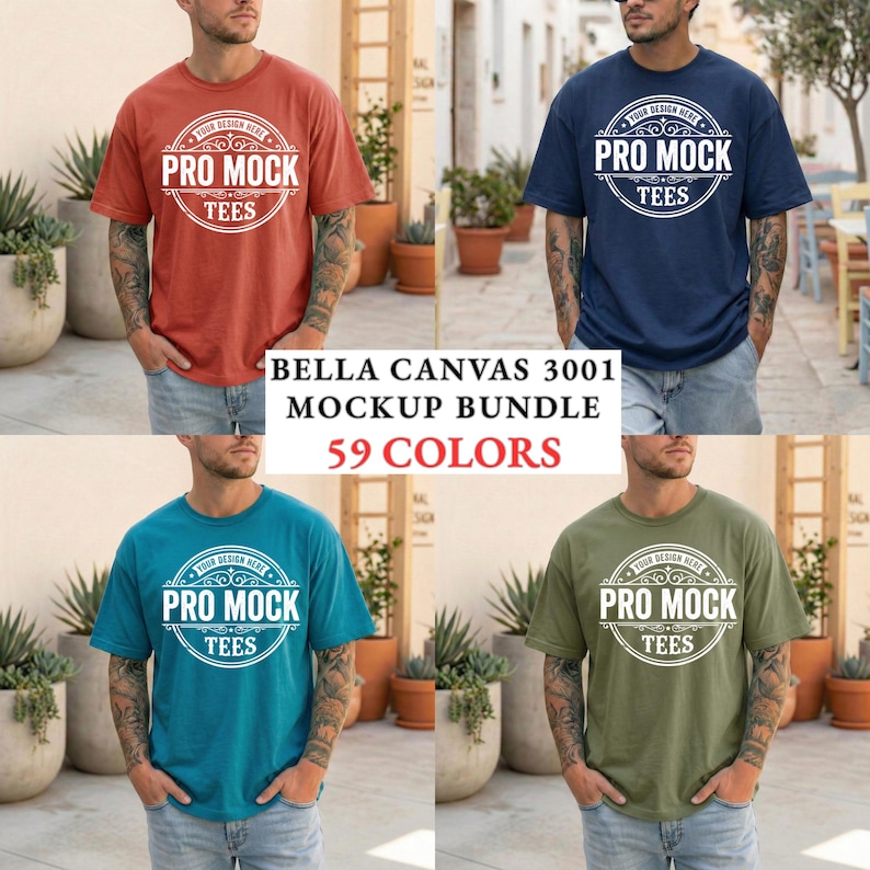 Bella Canvas 3001 Mockup Bundle | 59 Colors | Male Model T-shirt ...