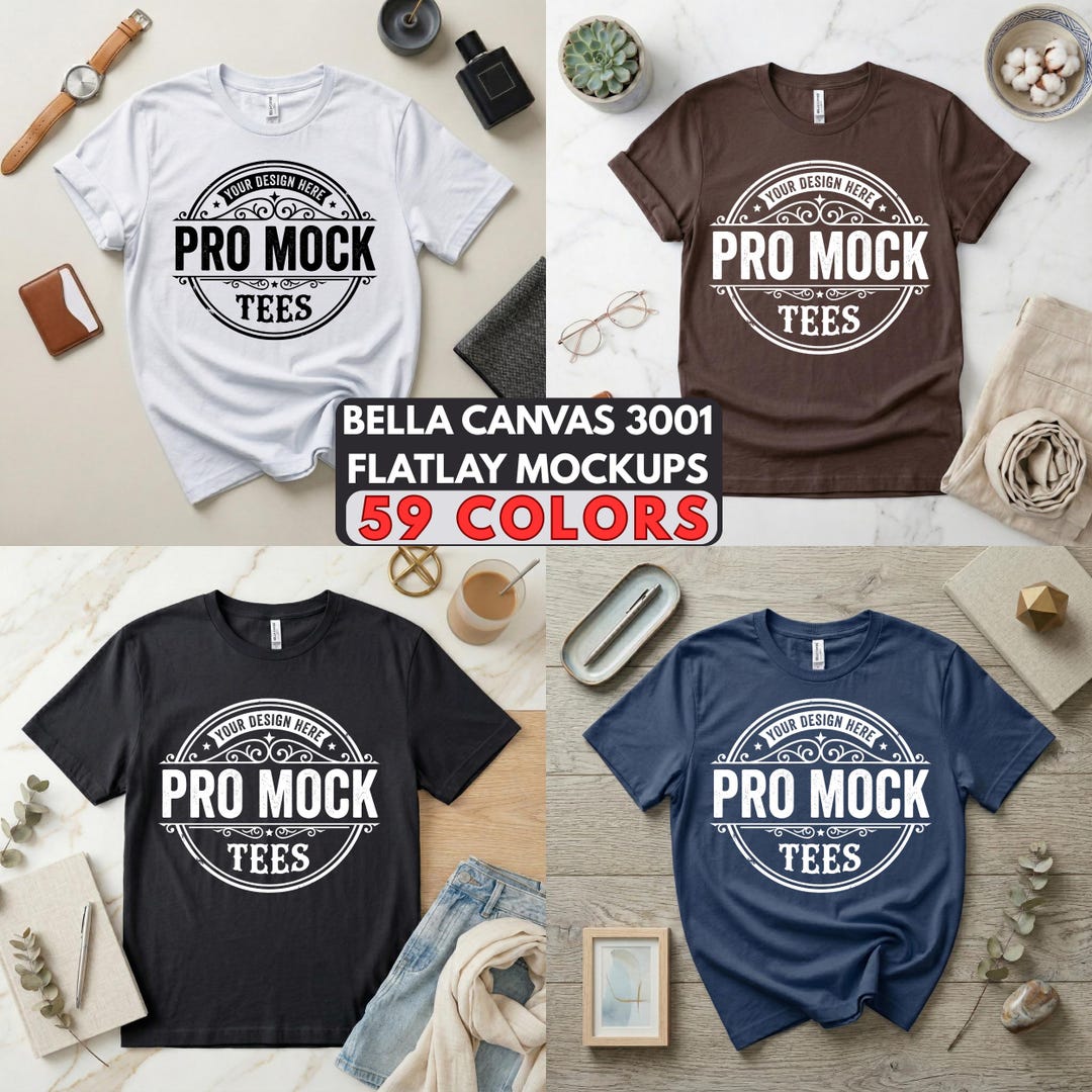 Bella Canvas 3001 Mockup Bundle | 59 Flat Lay Lifestyle Colors (digital ...