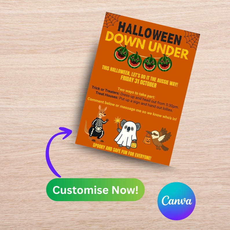 Editable Halloween Flyer Template | Halloween Down Under | Canva ...