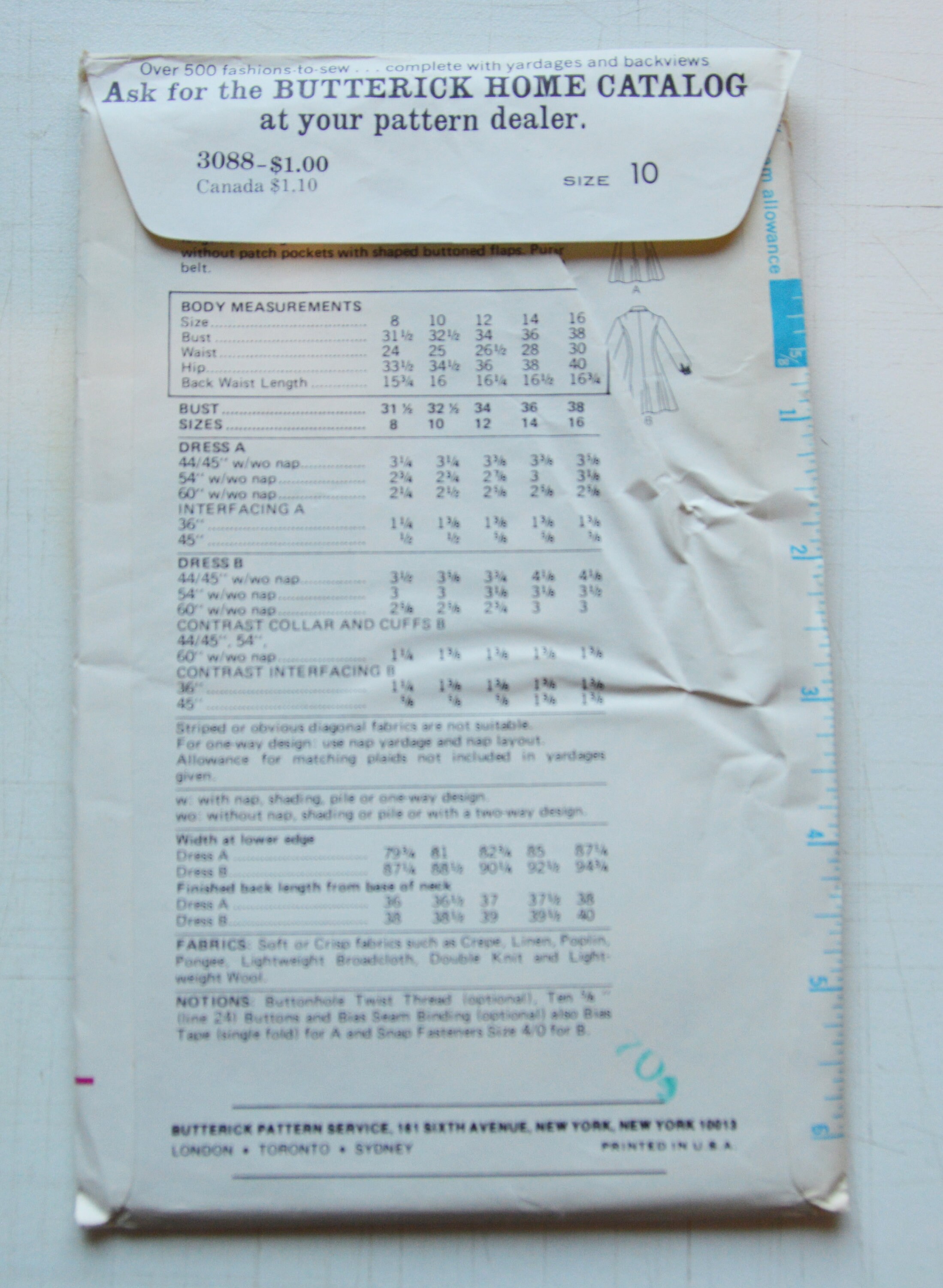 Butterick 3088, Size 10 UNCUT, Out of Print, Vintage, 1973, Dress ...