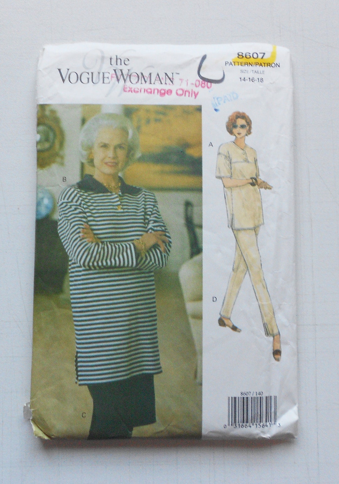 Vogue 8607, Size 14,16,18 UNCUT, Out of Print, Vintage, 1993, Tunic ...