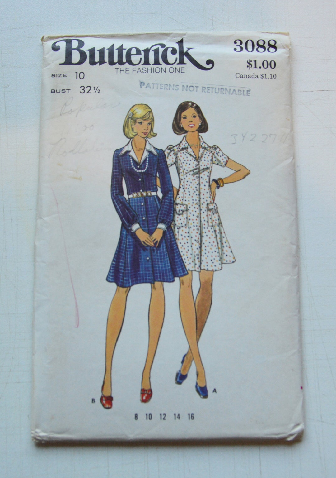 Butterick 3088, Size 10; UNCUT, Out of Print, Vintage, 1973, Dress ...
