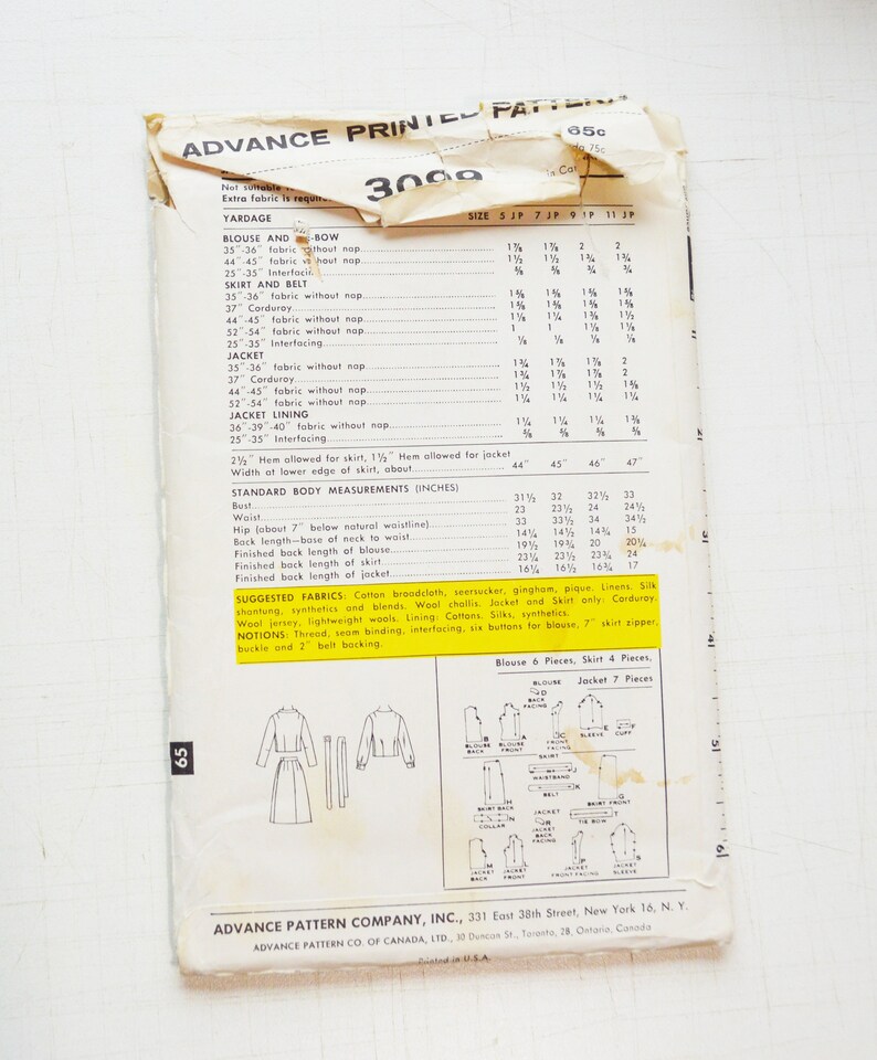 Advance 3099, Size 7 UNCUT, Out of Print, Vintage, Blouse, Skirt, Belt ...