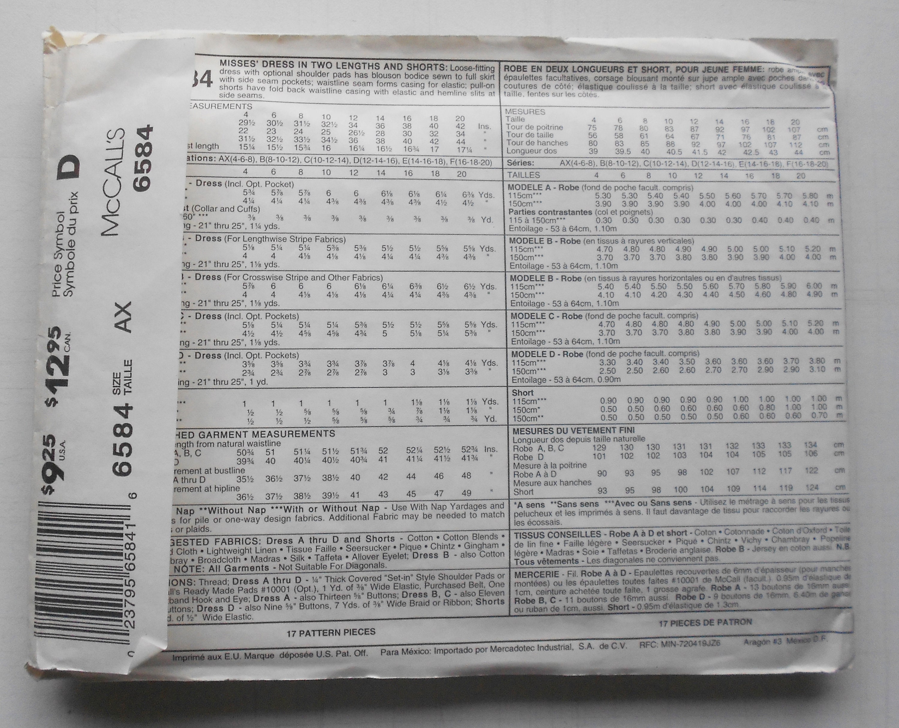 Mccall's 6584 Size 468 UNCUT Out of Print Vintage - Etsy