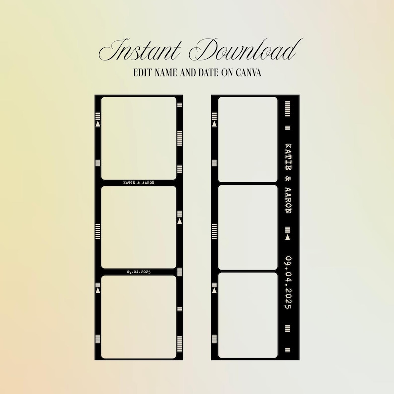 Retro Film Photo Booth Strip Template 2x6: Wedding & Party Printable ...