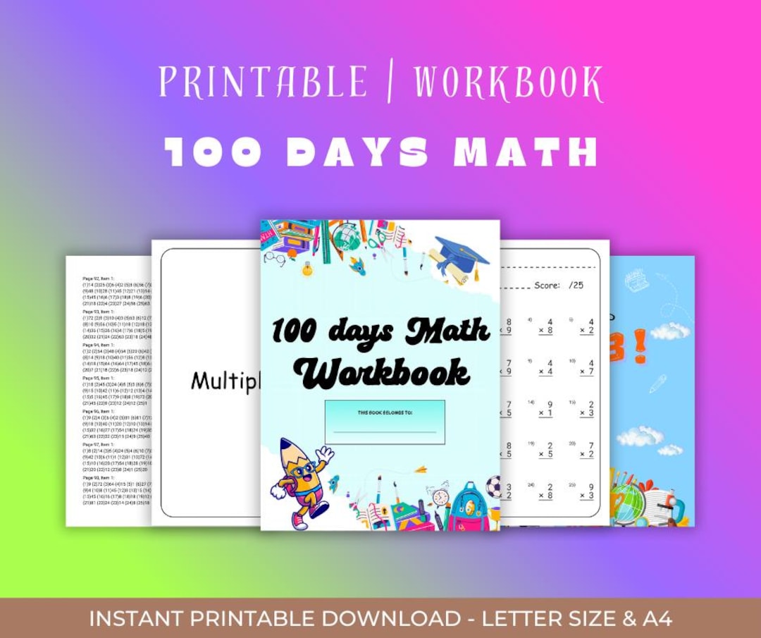 100 Days Math Workbook Printable | Kids Daily Math Practice PDF ...