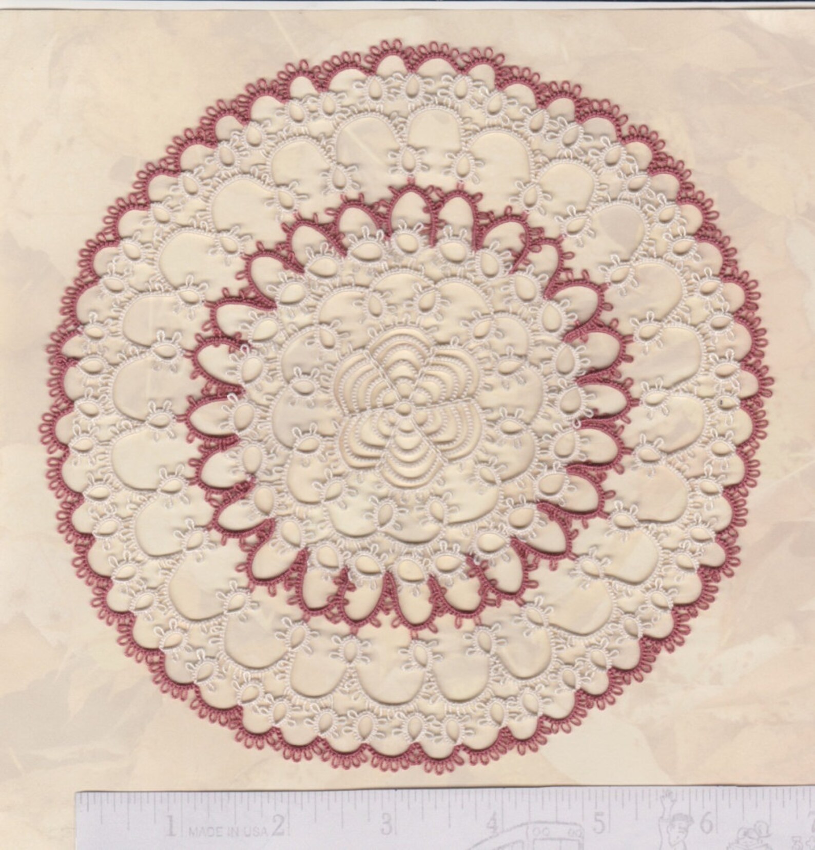 Tatted DOILY Rose Center Ready-made Tatting Dark Rose/ecru as Shown OR ...