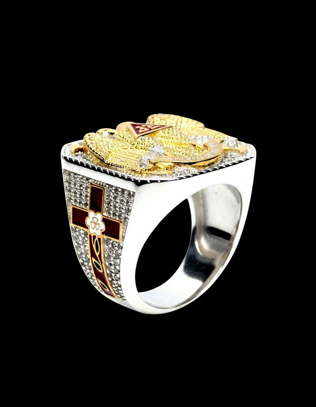 32 Degree Scottish Rite Masonic Ring – 18K Gold Plated Double-headed ...