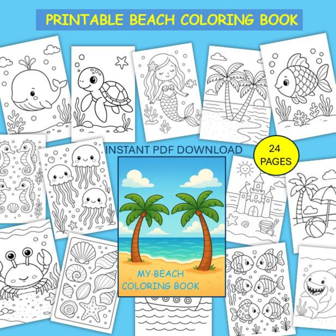 Printable Coloring Pages, Instant Digital Download, Sale, Ocean, Sea ...