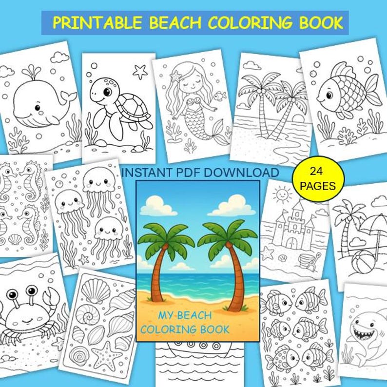 Printable Coloring Pages, Instant Digital Download, Sale, Ocean, Sea ...