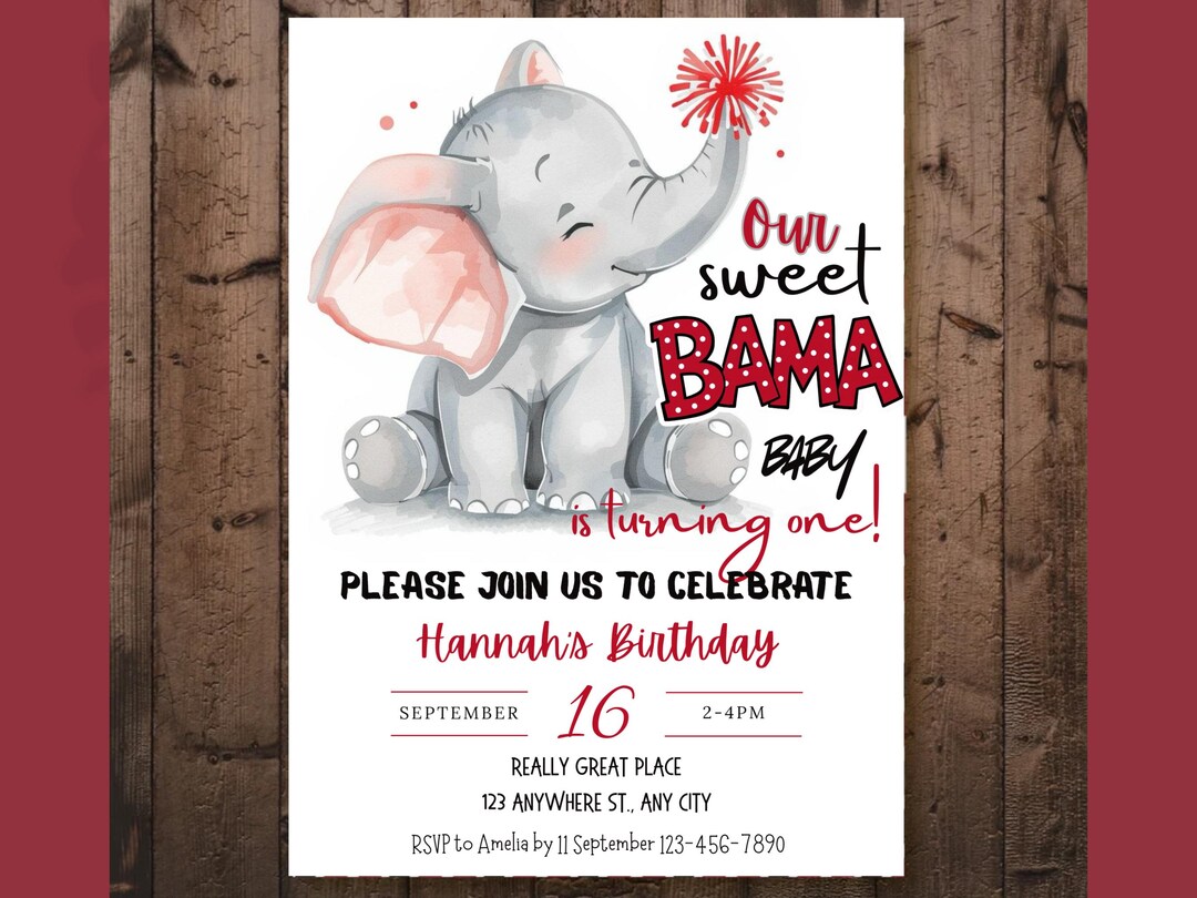 Our Sweet Bama Baby is Turning One Invitation | Crimson Tide First ...
