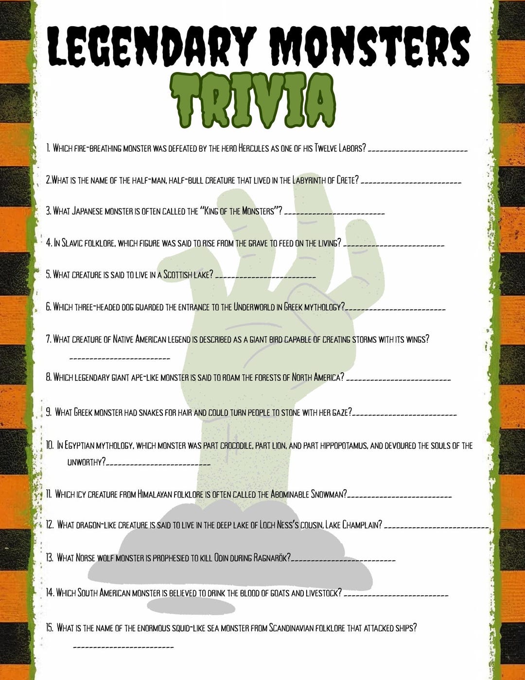 Legendary Monster Trivia Game | Halloween Party Game | Printable ...