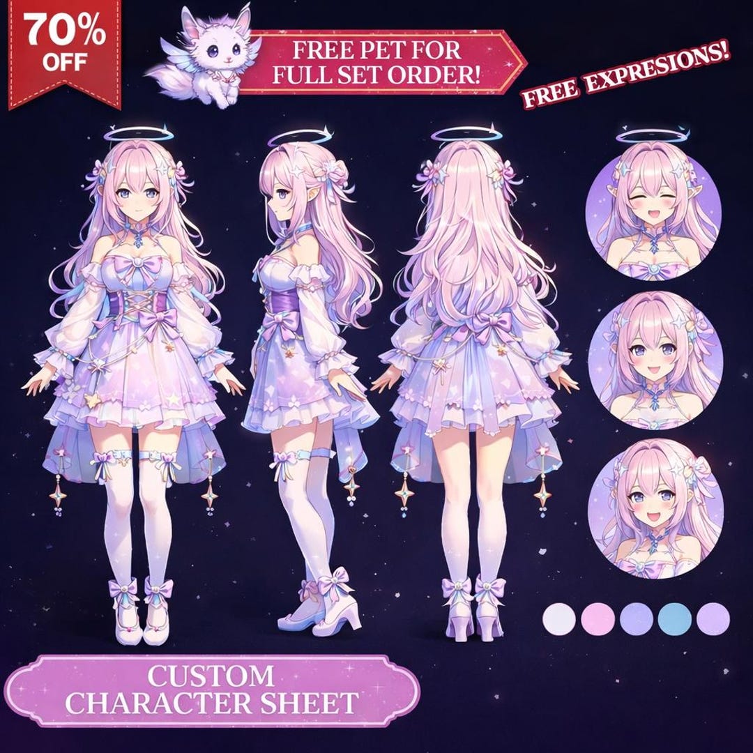 Custom Character Reference Sheet: OC, Vtuber Model Illustration - Etsy UK