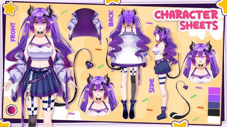 Custom Character Reference Sheet: OC, Vtuber Model Illustration - Etsy UK