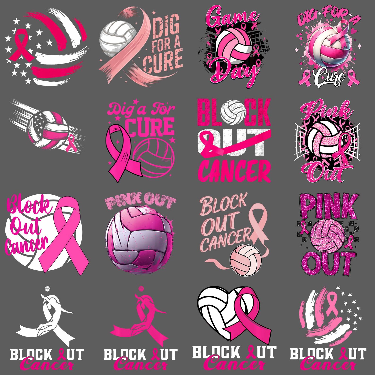 Volleyball Pink Ribbon PNG, Breast Cancer Awareness Block Out Sports ...