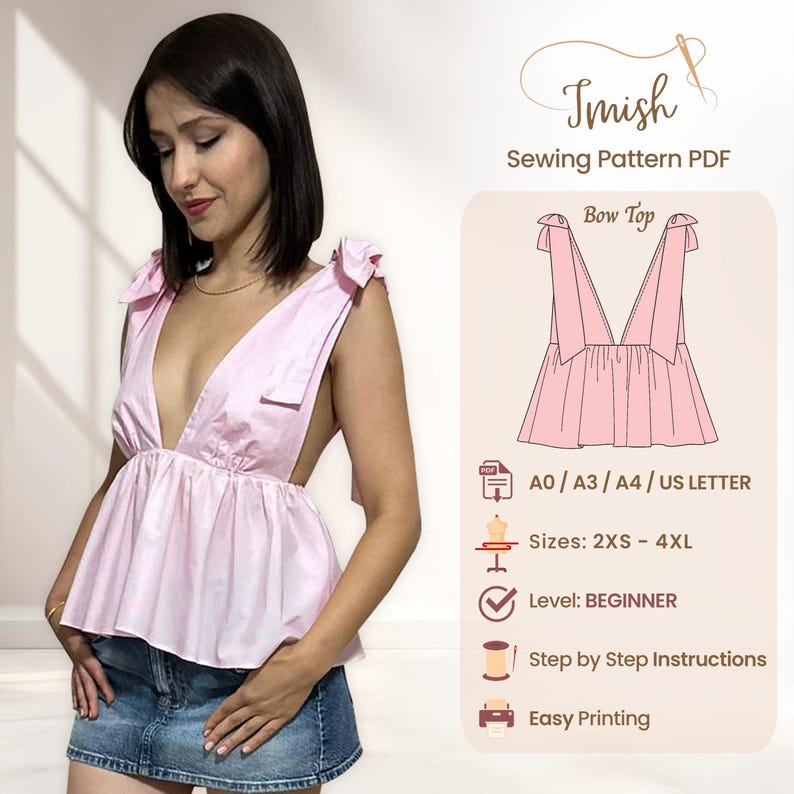 Women’s Summer Top Sewing Pattern PDF, DIY Blouse Pattern for Beginners ...