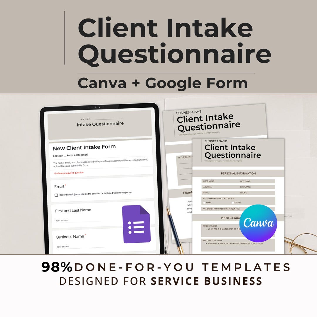 Client Intake Form Template, Editable Canva Plus Google Questionnaire ...