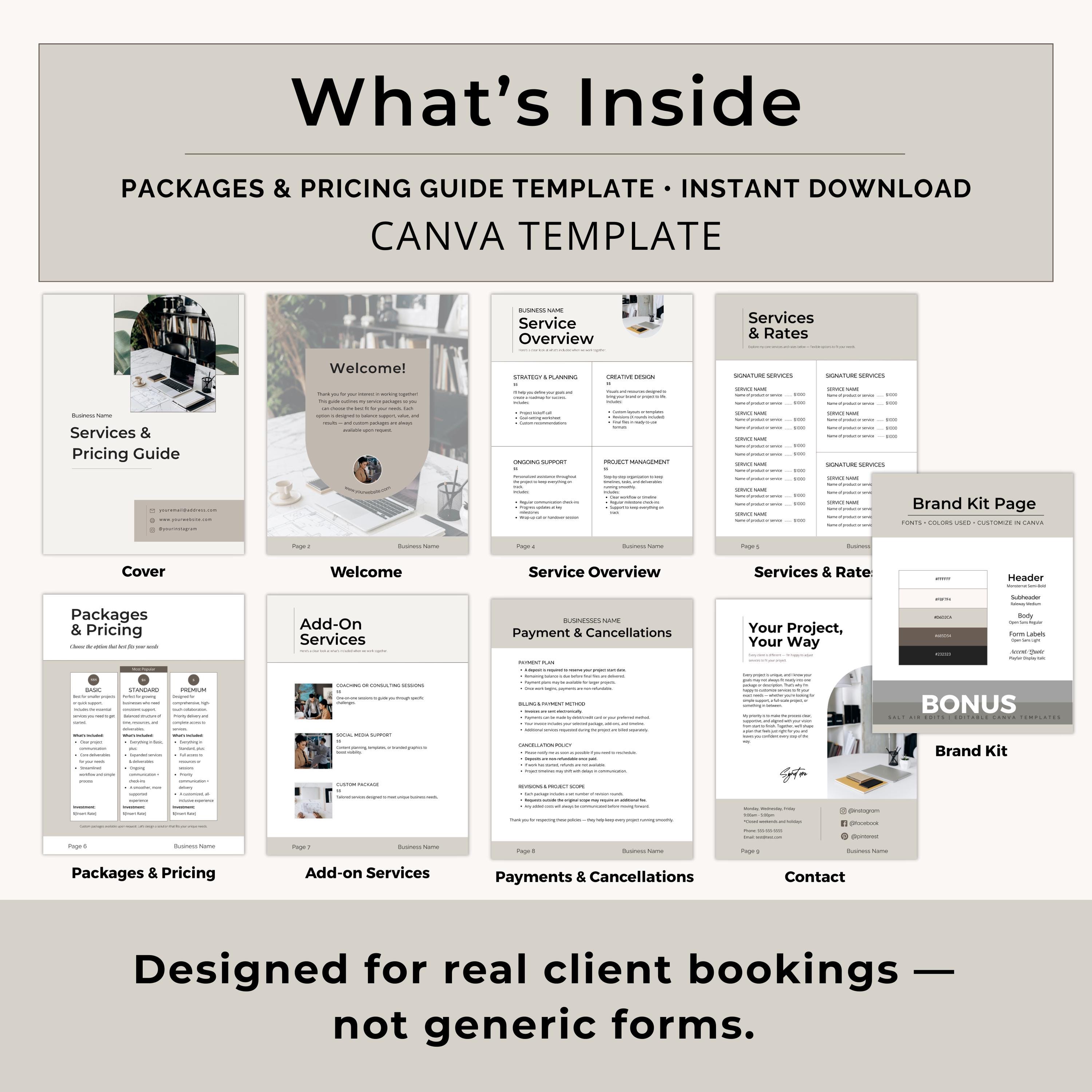 Services & Pricing Guide Template | Canva Packages + Pricing | Service ...