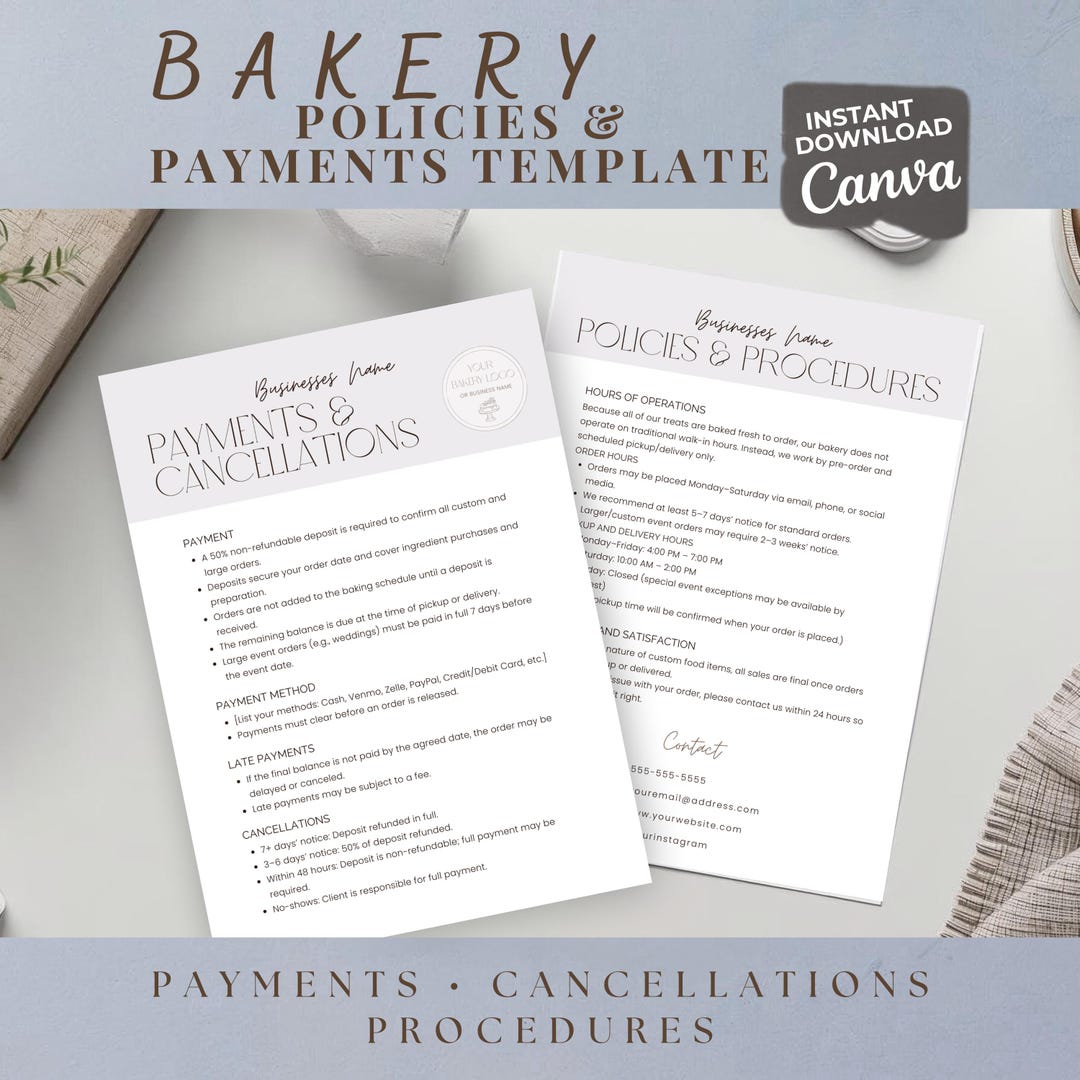 Bakery Policy Template, Editable Canva Payment Cancellation Agreement ...
