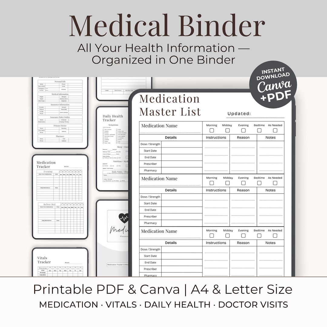 Medical Binder Printable Bundle, Health Planner Insert, Medication ...
