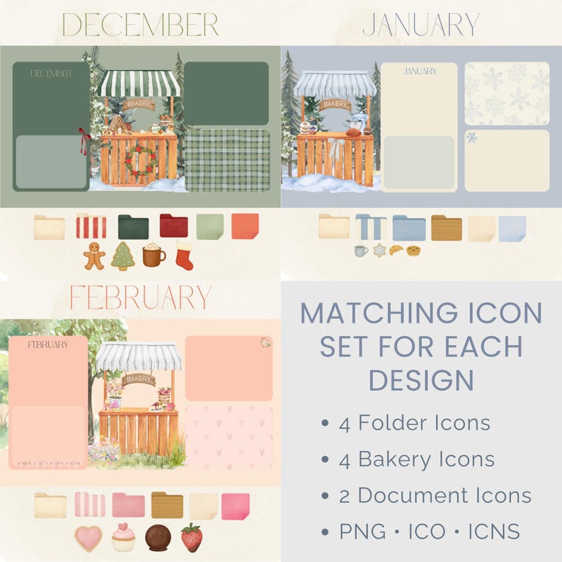 Winter Bakery Desktop Organizer Wallpaper Bundle, Undated Cozy Desktop ...