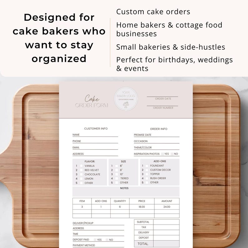 Cake Order Form Template, Editable Canva Order Form, Bakery Order Form ...