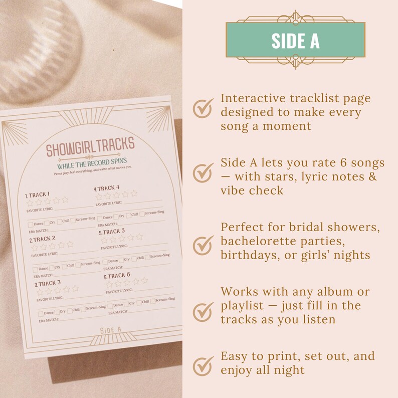 Showgirl Era Album Songs Journal, Bachelorette Party Game (editable ...