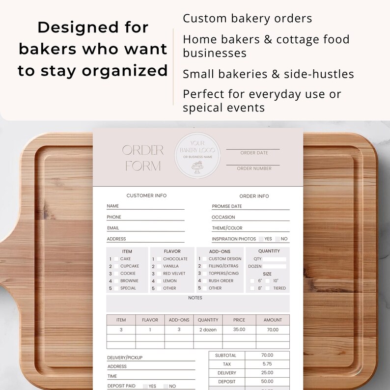 Signature Bakery Order Form Template, Editable Cake Ordering Sheet ...
