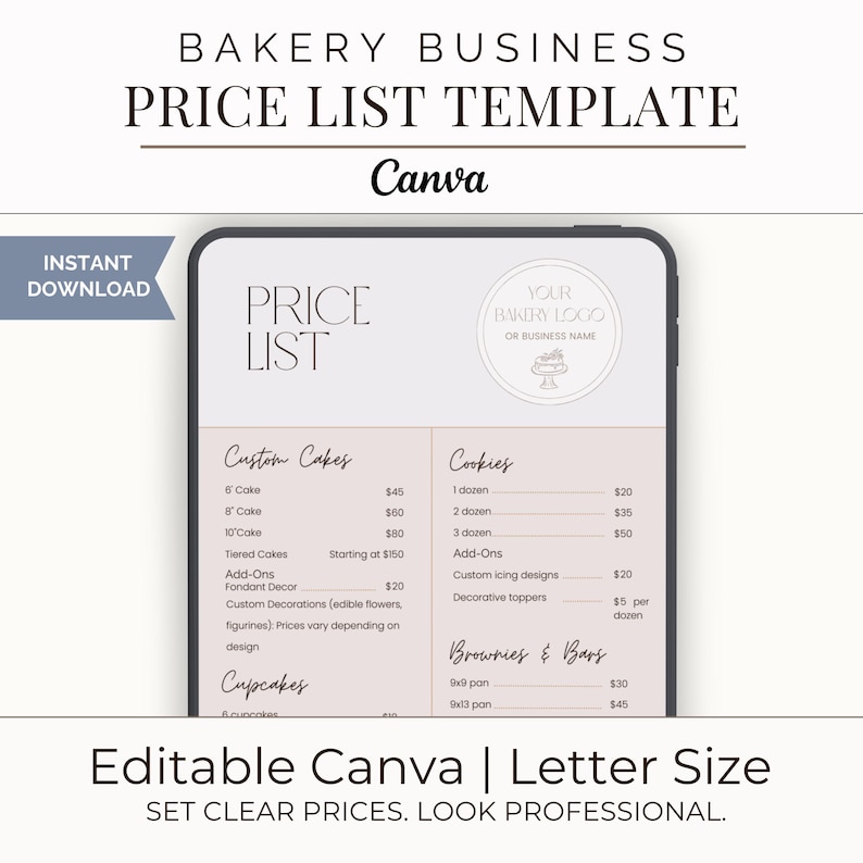 Bakery Price List Template, Bakery Business Pricing Sheet, Cake ...