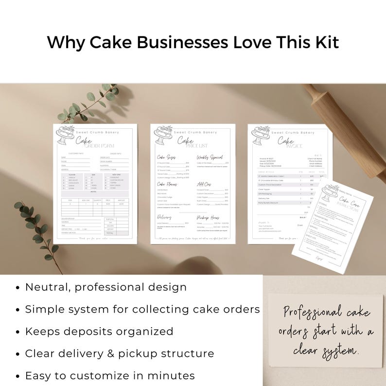 Cake Order Form Bundle, Printable Bakery Business Kit, Price List ...