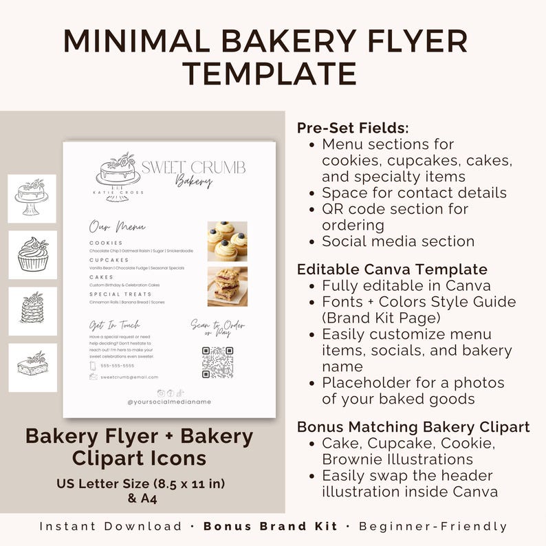 Minimal Bakery Menu Flyer Template, Editable Canva Home Baker Price ...
