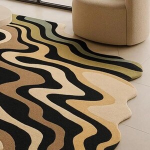 Hand Tufted Wavy Abstract Rug, Retro Groovy Coffee Table Area Rug ...