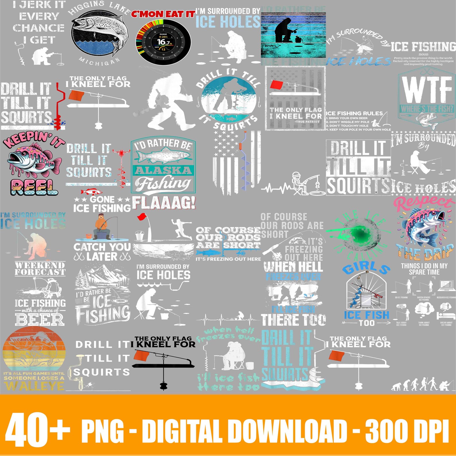 Ice Fishing Png Bundle, Winter Hobby Shirt Designs, Outdoor Cliparts ...