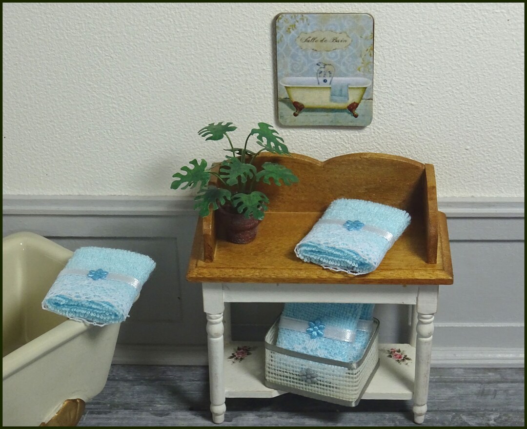 Miniature Bathroom Folded Lace Towel, Dollhouse Towel, Miniature Bath ...