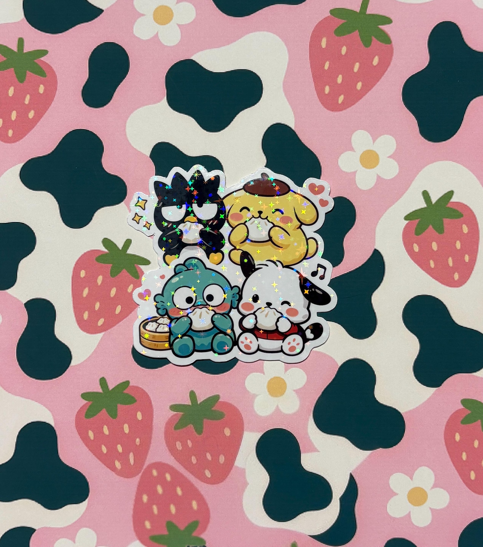 Sanrio Friends Eating Dumplings Sticker – Pompompurin, Pochacco, Badtz ...