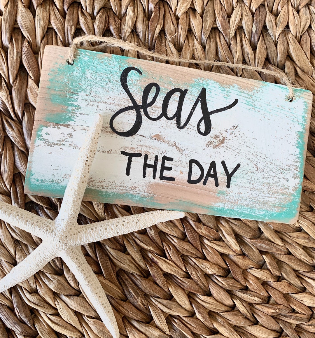 Seas the Day Sign - Coastal Wood Sign - Shelf Decor - Tray Decor ...