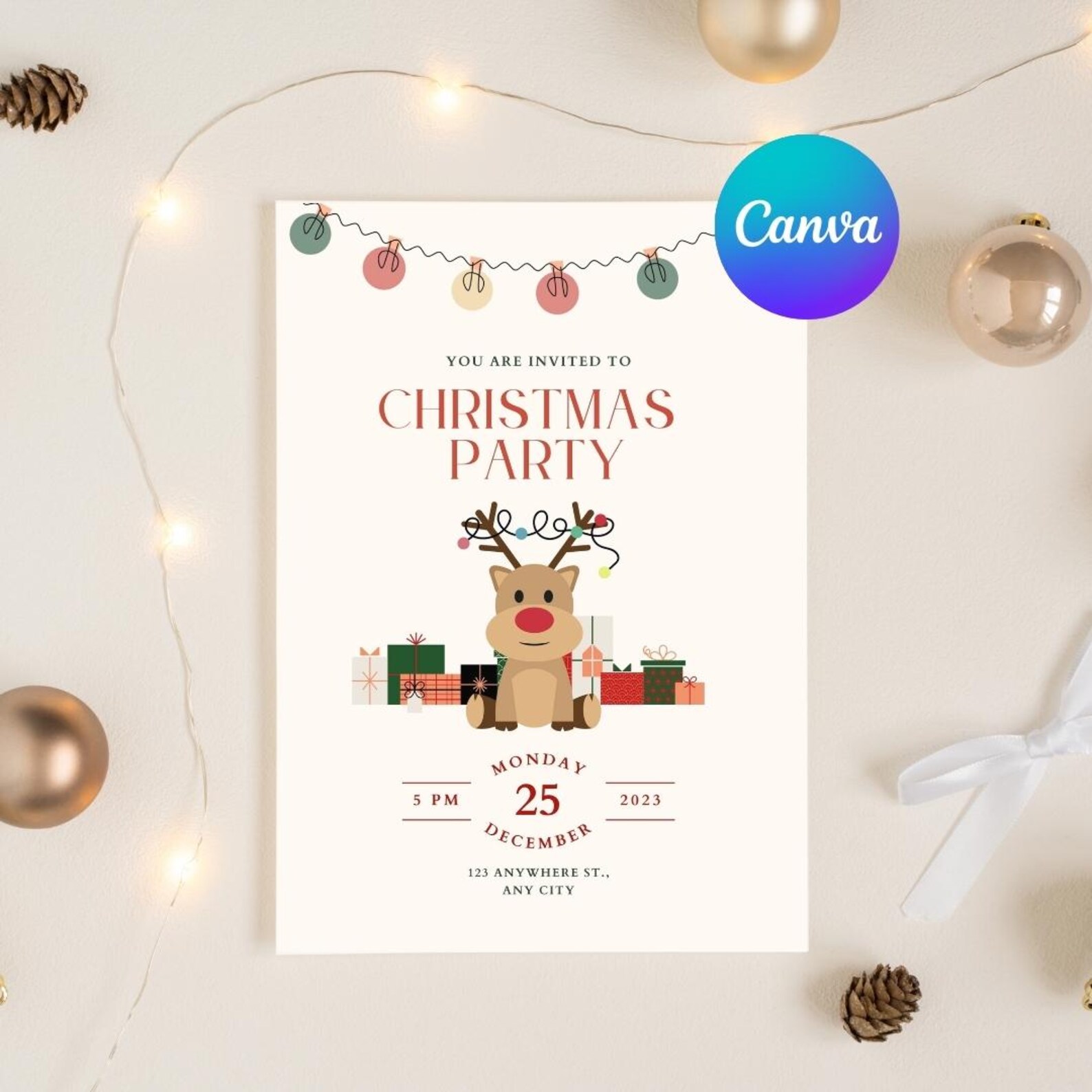 Printable Christmas Party Invitation Template Editable Christmas Party ...